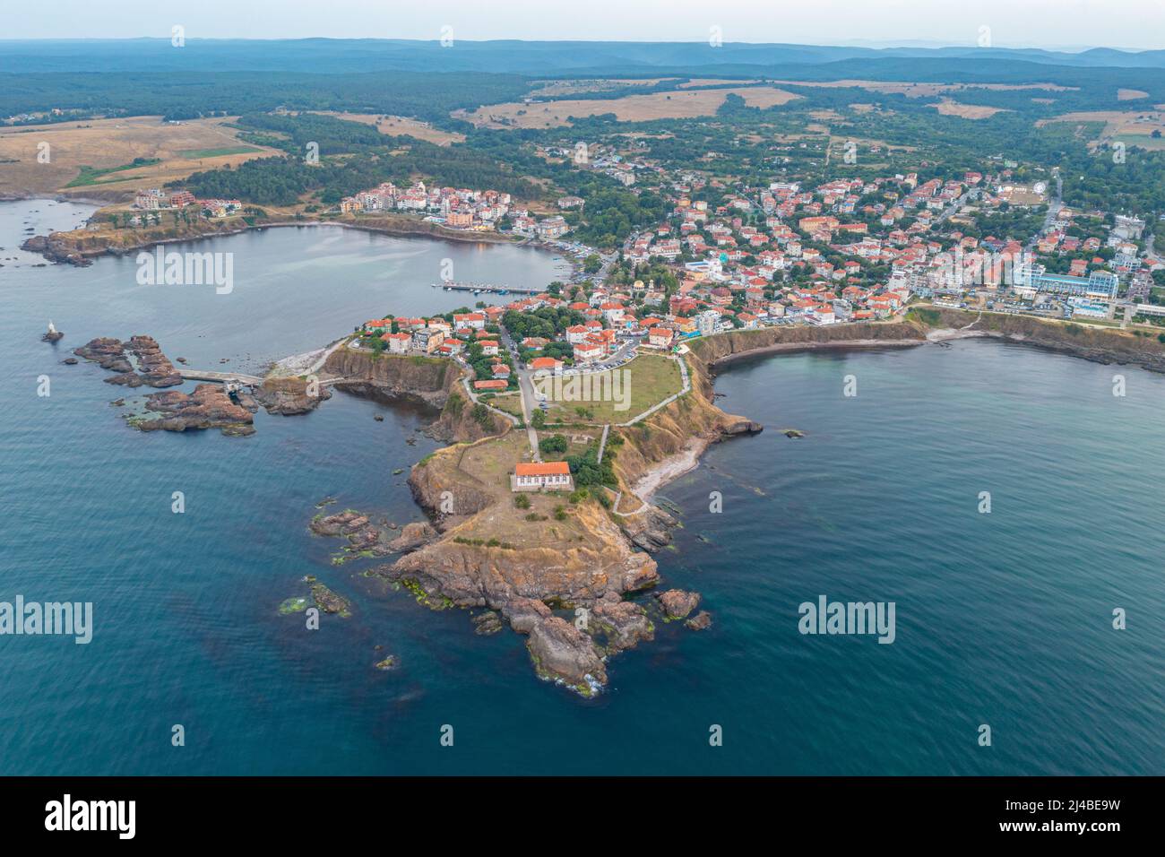 Sunset aerial view of Bulgarian seaside town Ahtopol Stock Photo - Alamy