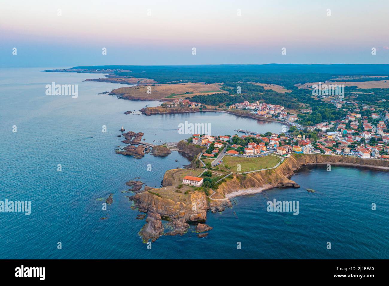Sunset aerial view of Bulgarian seaside town Ahtopol Stock Photo - Alamy