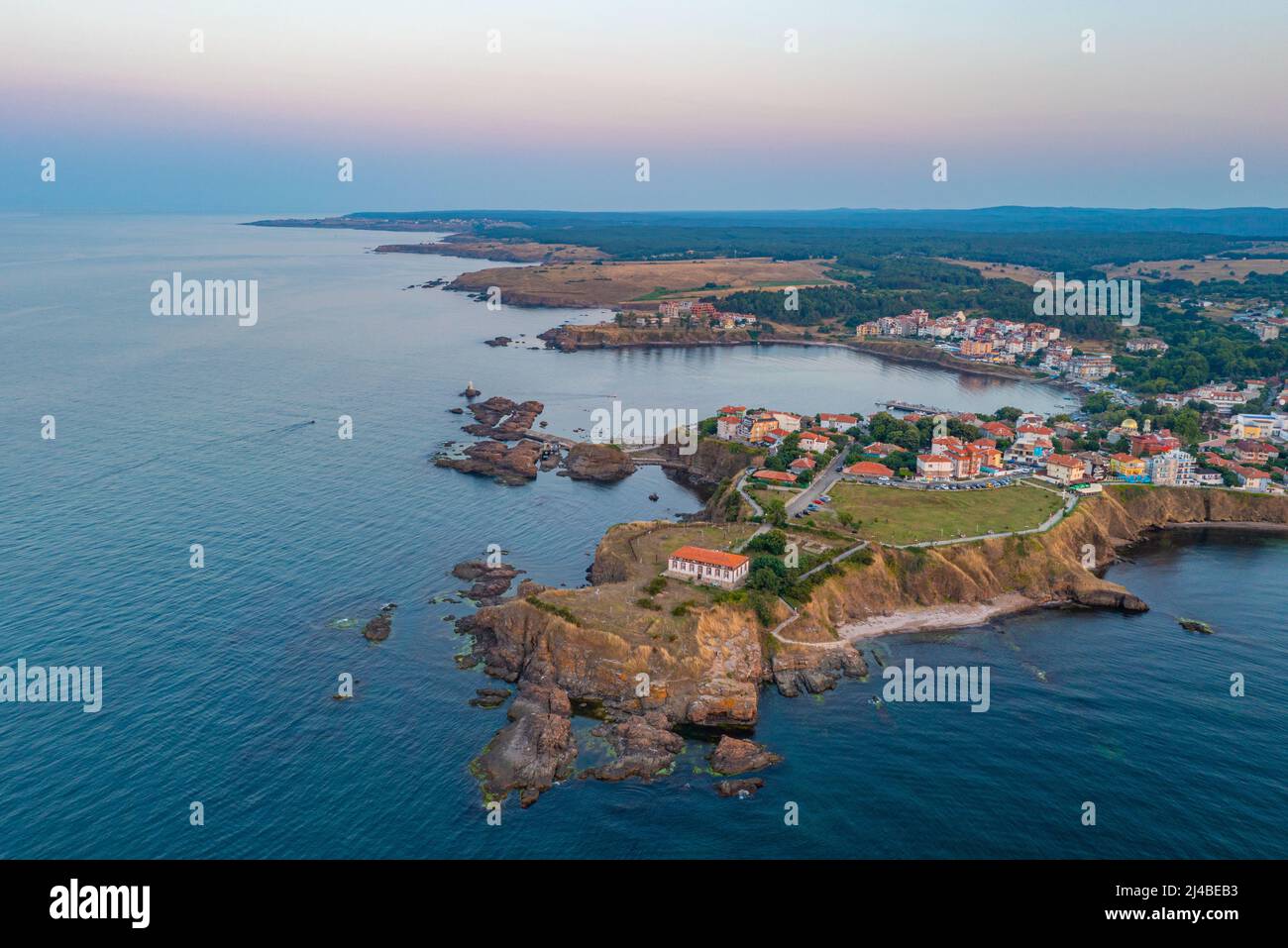 Sunset aerial view of Bulgarian seaside town Ahtopol Stock Photo - Alamy