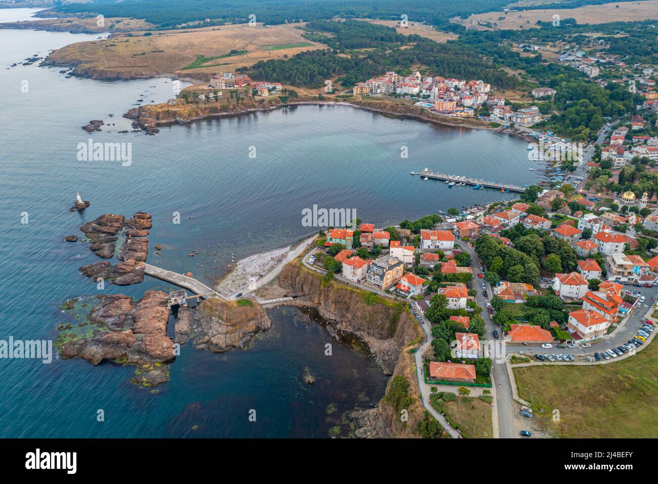 Sunset aerial view of Bulgarian seaside town Ahtopol Stock Photo - Alamy
