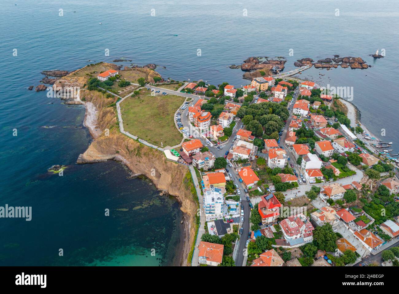 Sunset aerial view of Bulgarian seaside town Ahtopol Stock Photo - Alamy