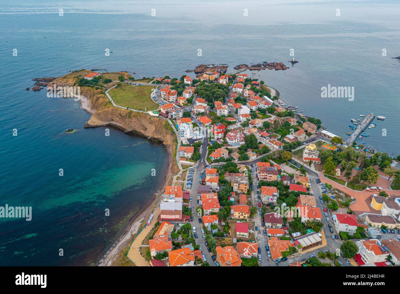Sunset aerial view of Bulgarian seaside town Ahtopol Stock Photo - Alamy