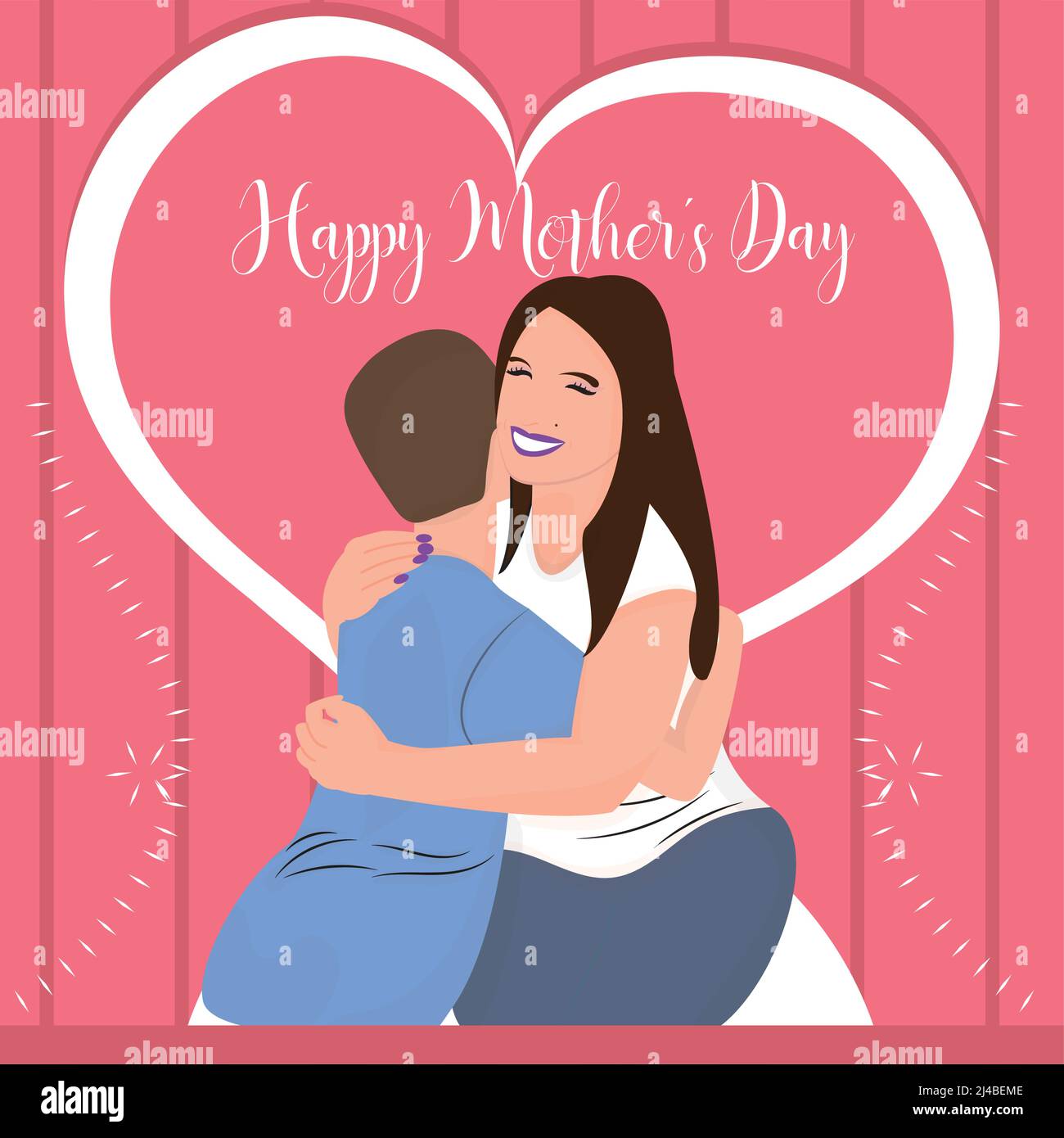 Mother Hugging Her Son Characters Happy Mother Day Template Vector
