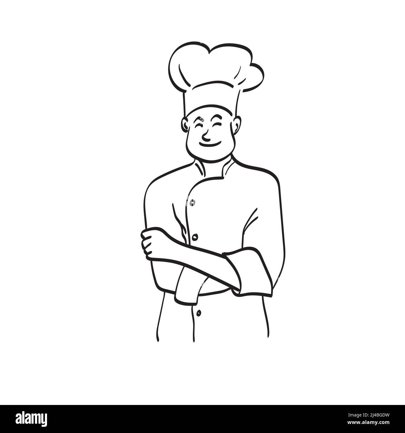 portrait male chef standing with folded arms illustration vector hand ...