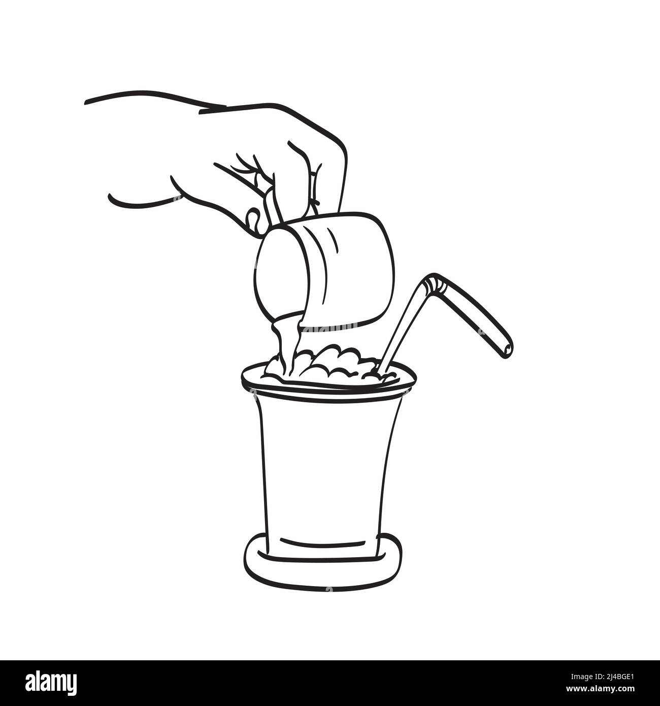 closeup hand pouring milk in coffee illustration vector hand drawn ...