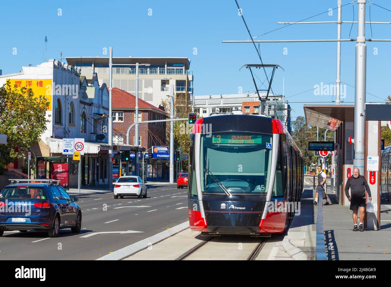 Looking south along Anzac Parade in Kensington, Sydney, Australia, with ...