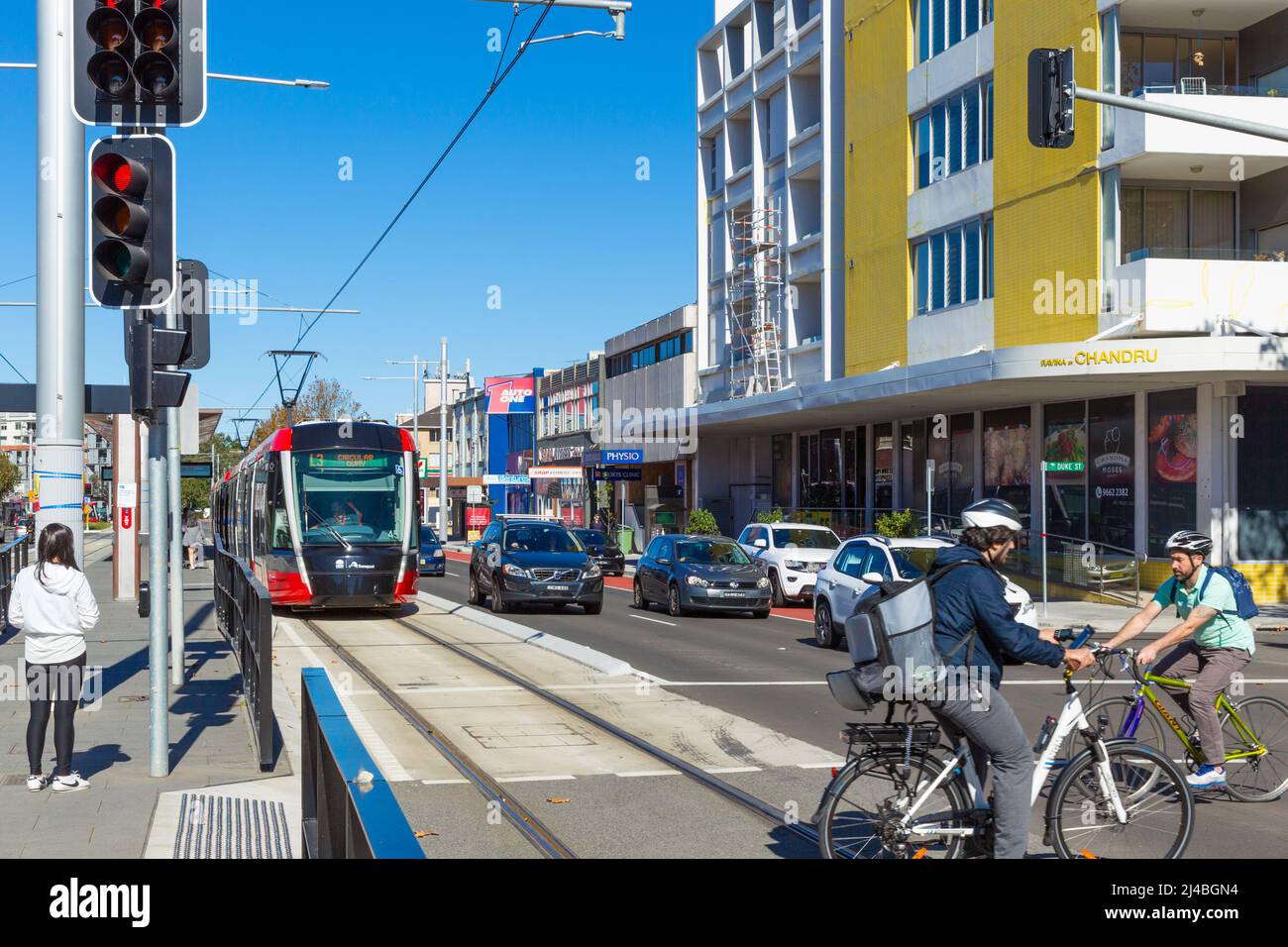 Looking south along Anzac Parade in Kensington, Sydney, Australia, with ...