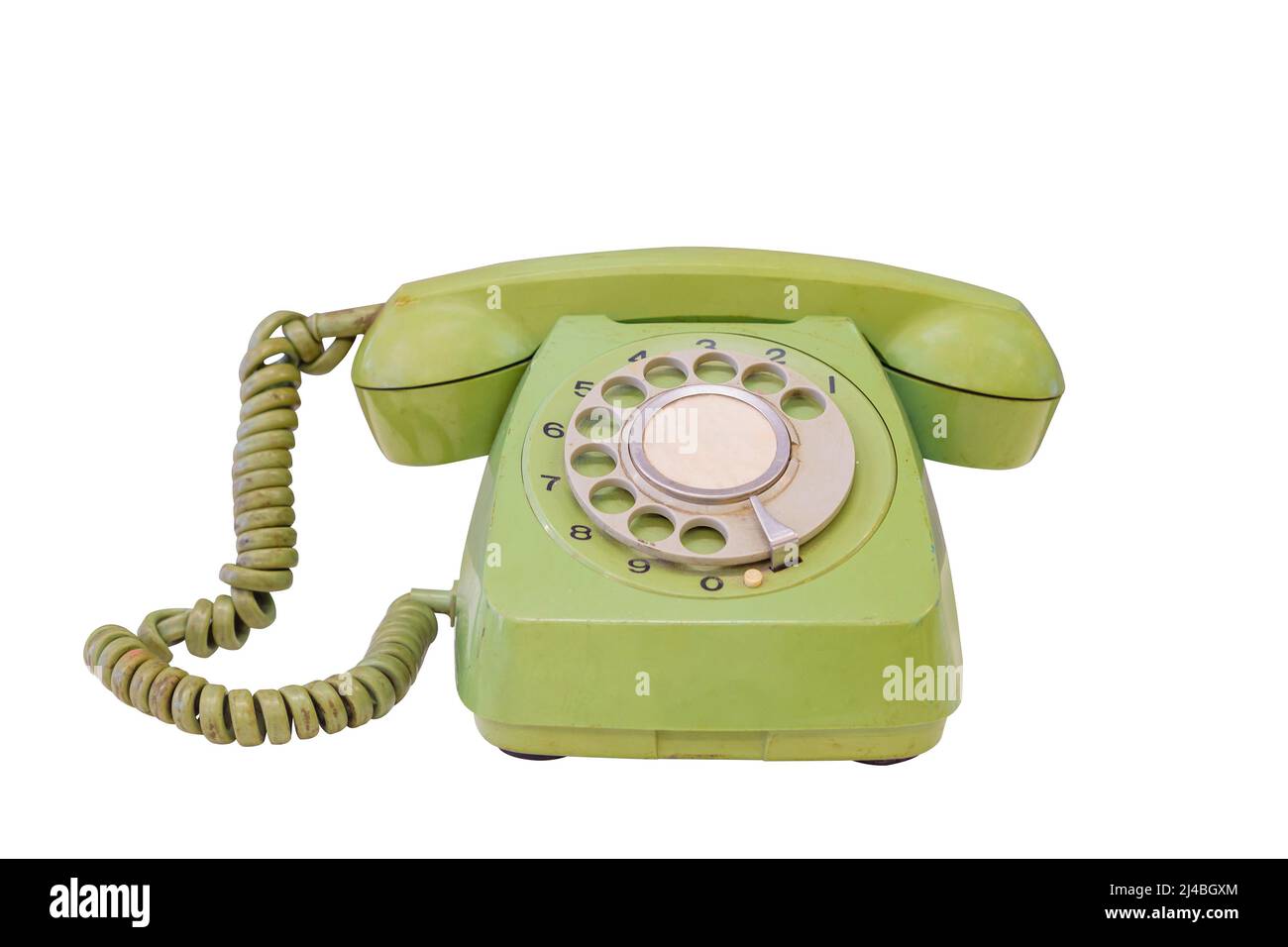 Green retro telephone isolated on white background, work with clippimg ...