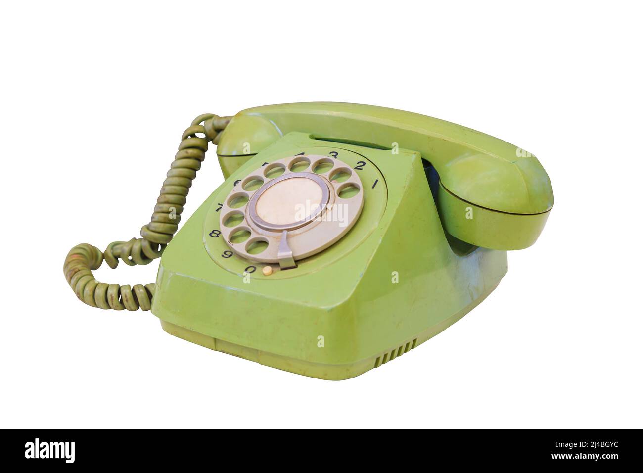 Green retro telephone isolated on white background, work with clippimg ...
