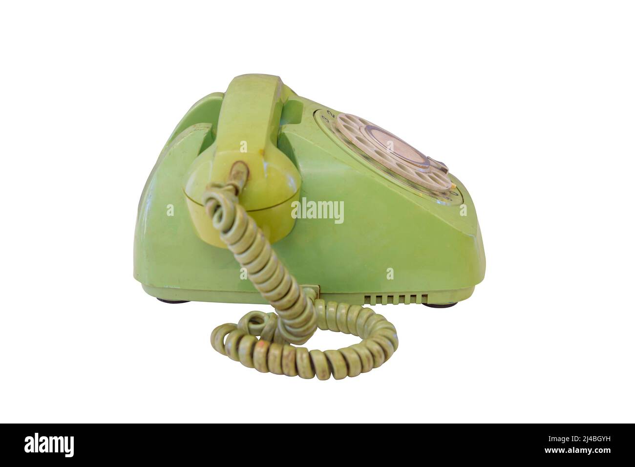 Green retro telephone isolated on white background, work with clippimg ...
