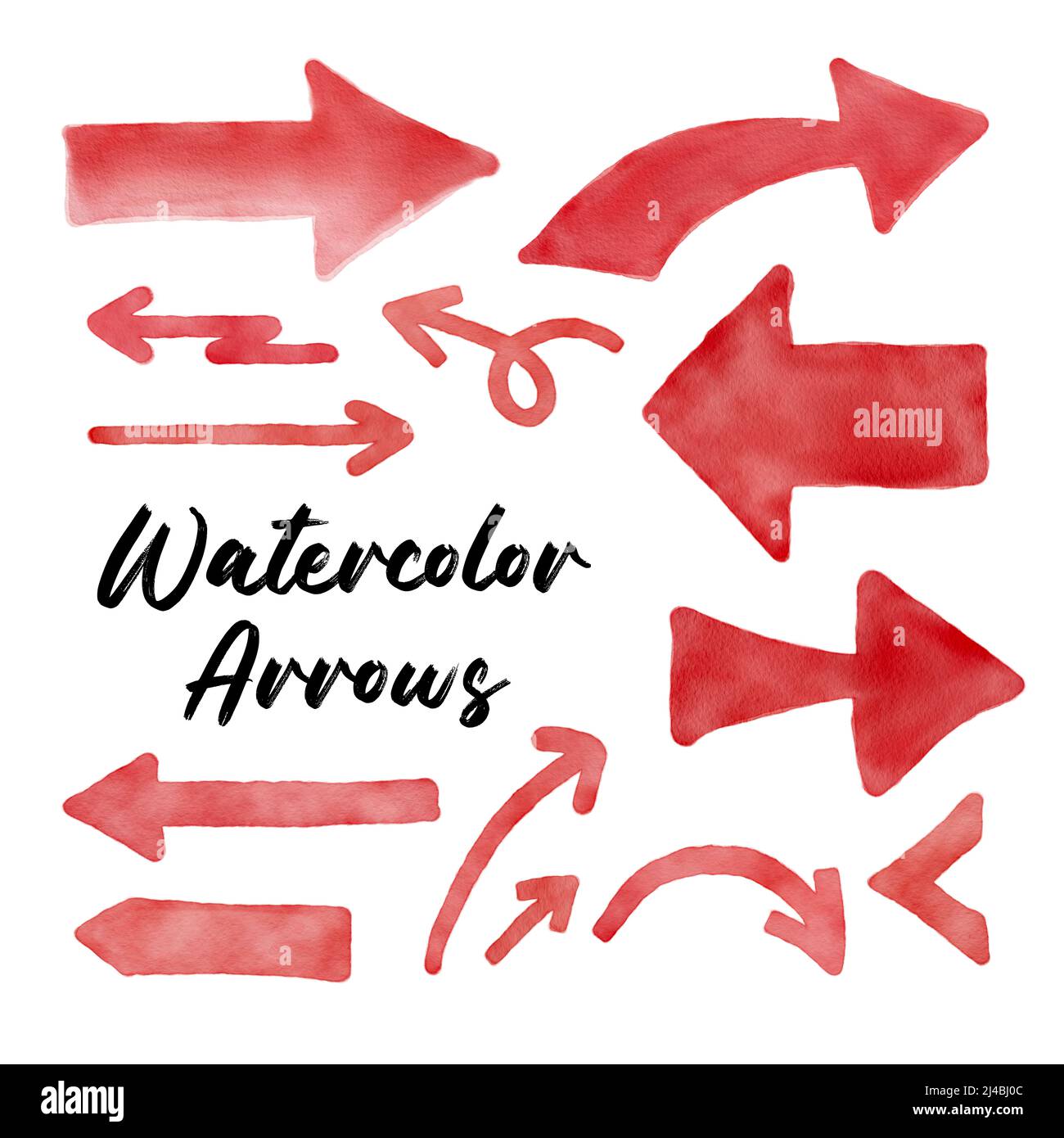 Set of red watercolor arrows isolated on white background Stock Photo ...