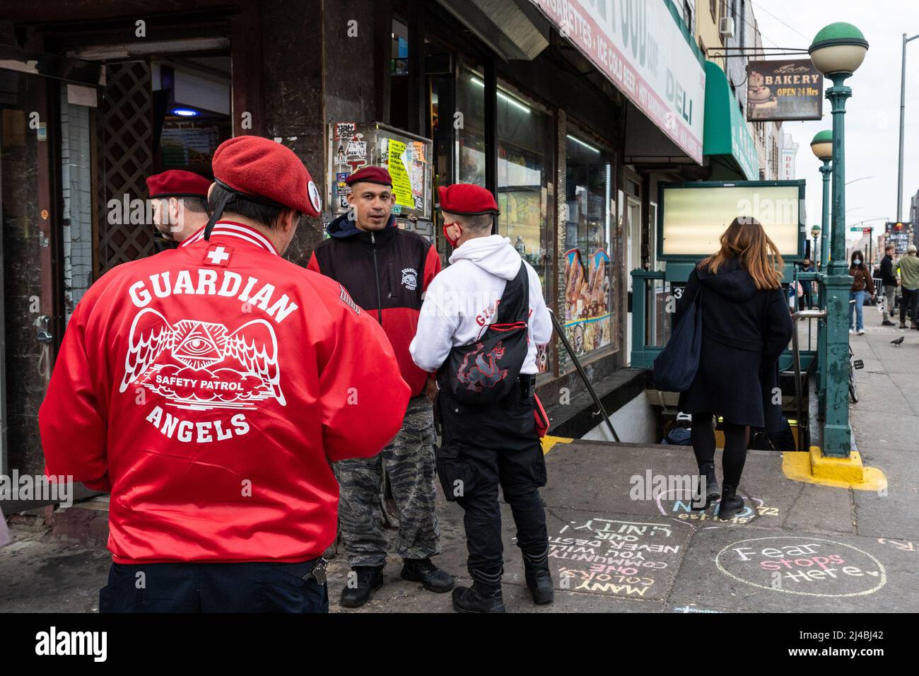 New York, USA. 13th Apr, 2022. Members of the Guardian Angels are on ...