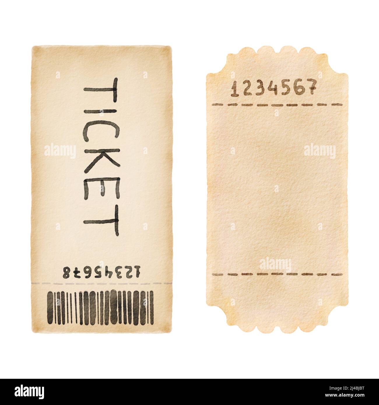 Two watercolor hand drawn tickets isolated on white background Stock ...