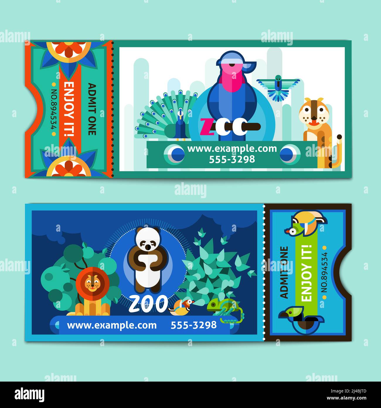 Zoo tickets templates set with wild amimals and birds isolated vector ...