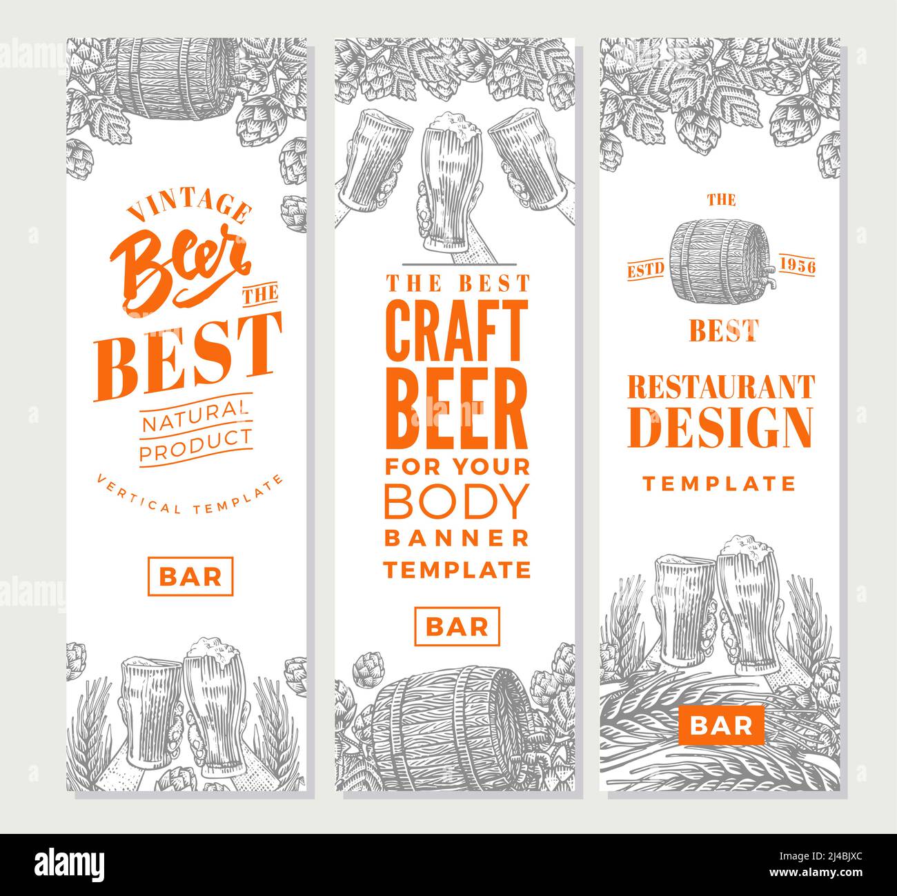Brewing vertical banners with beer products glasses mugs barrels and ...