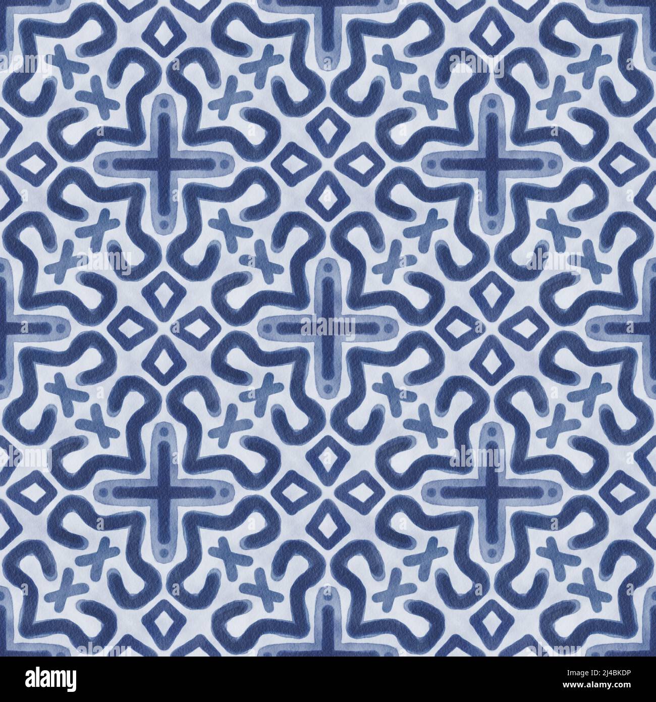 Seamless pattern with blue watercolor geometric ornament Stock Photo ...