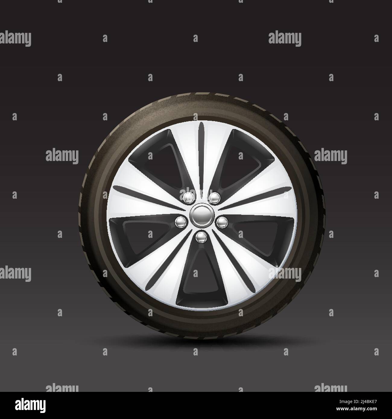 Realistic rubber and metal car wheel on black background vector ...
