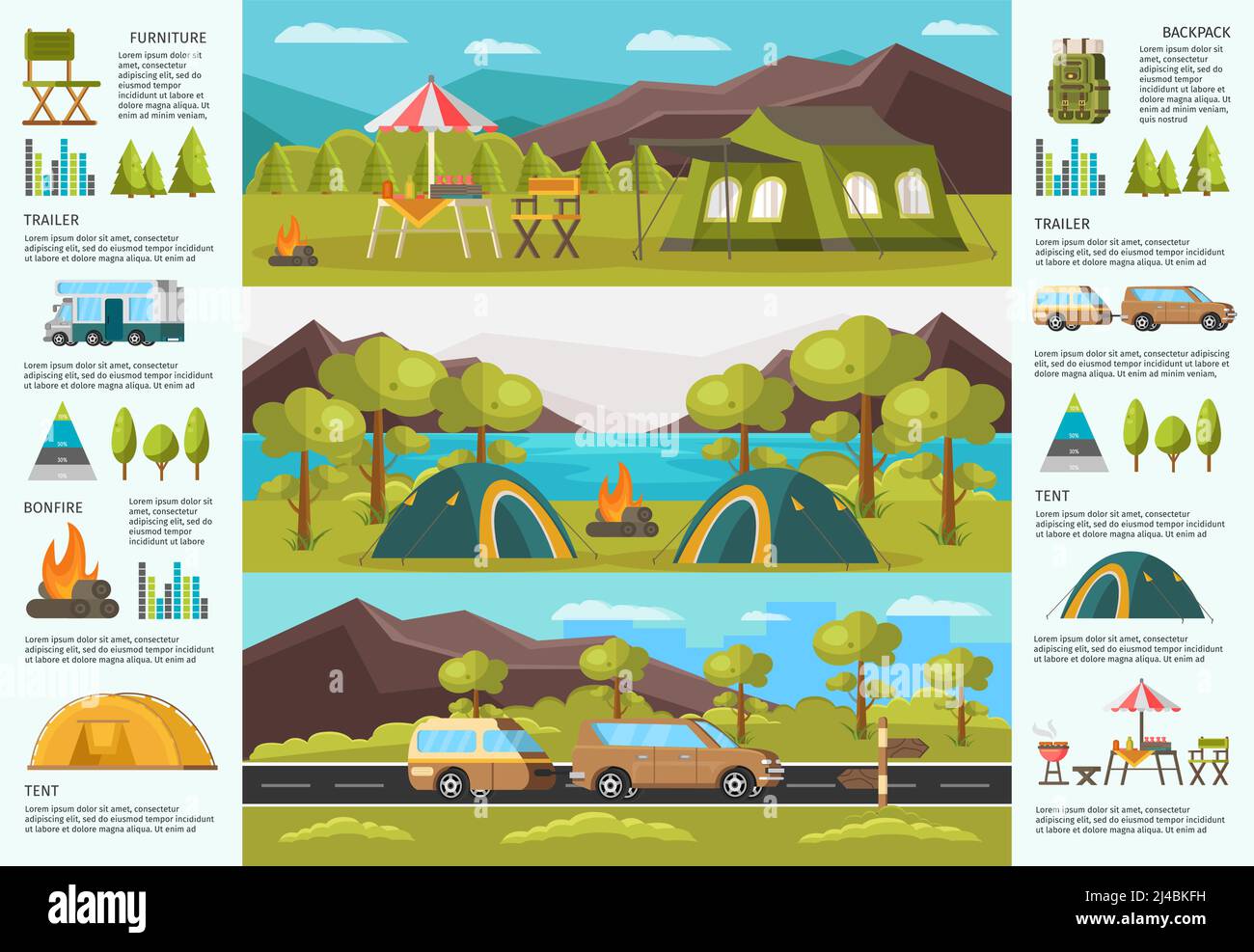 Colorful traveling camping infographic template with outdoor recreation ...