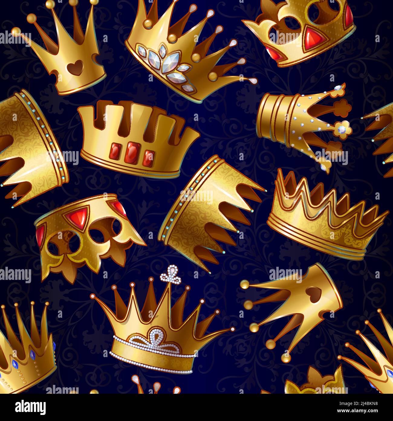 Cartoon gold royal crowns pattern with beautiful gemstones and jewels ...