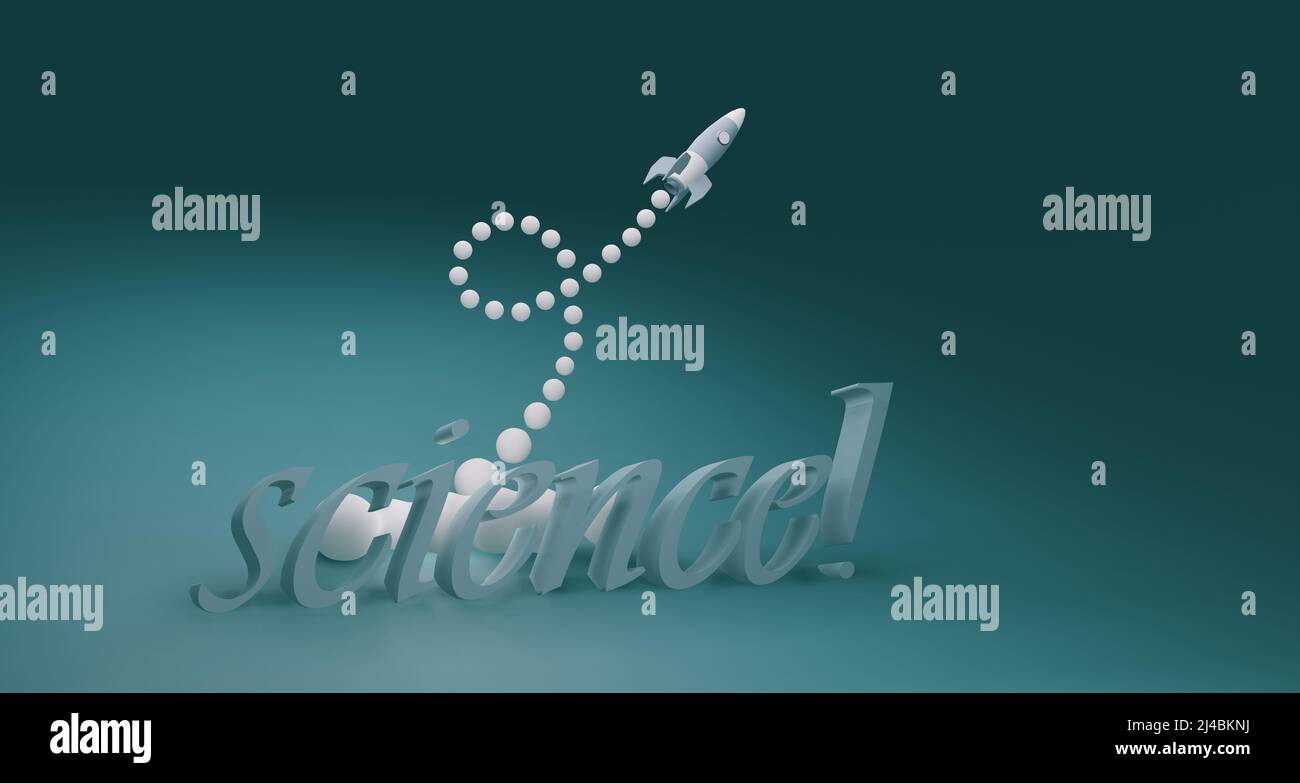 3d rendering ofscience text with cartoon rocket Stock Photo - Alamy