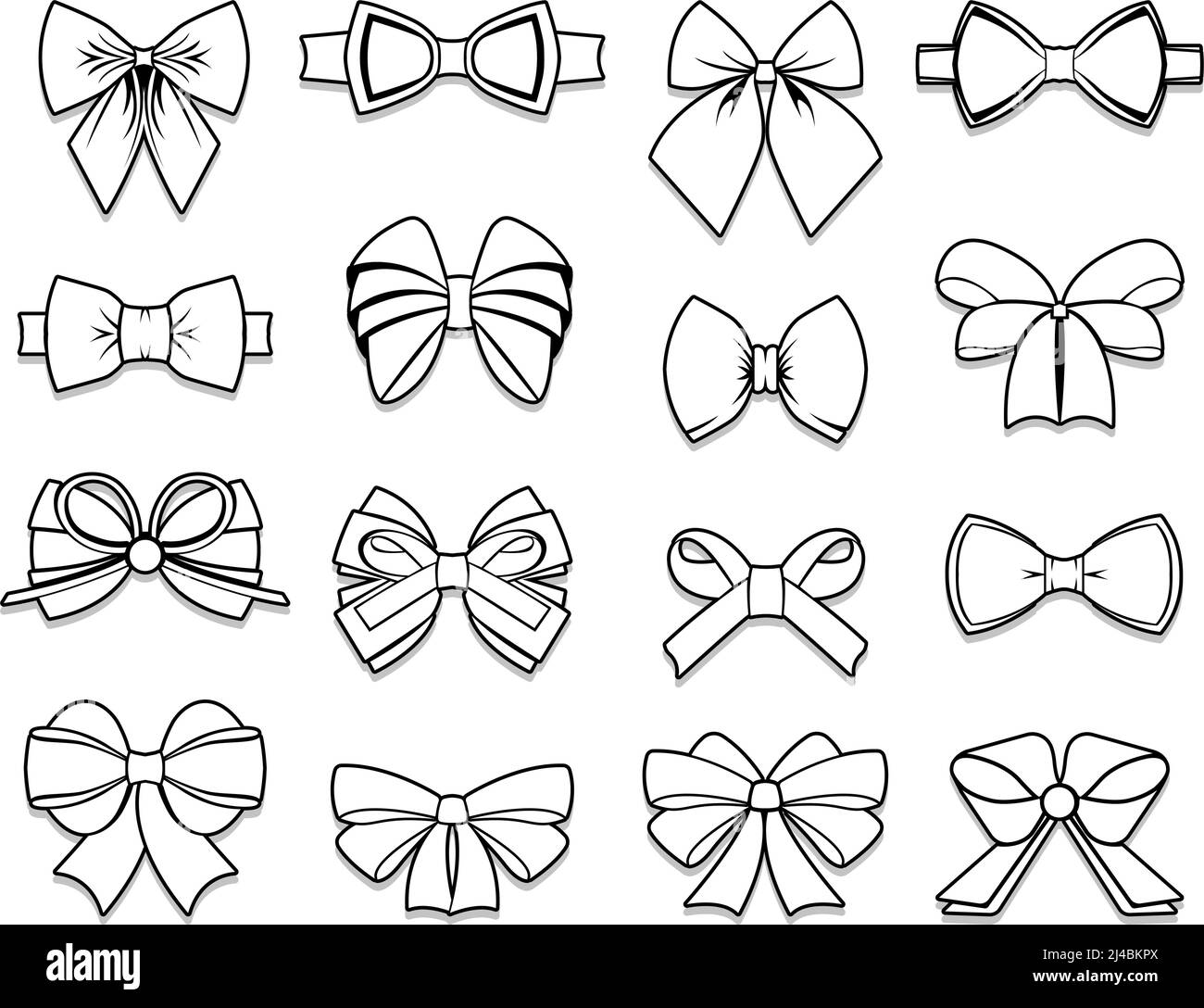 Beautiful bows elements collection of different shapes in outline style ...