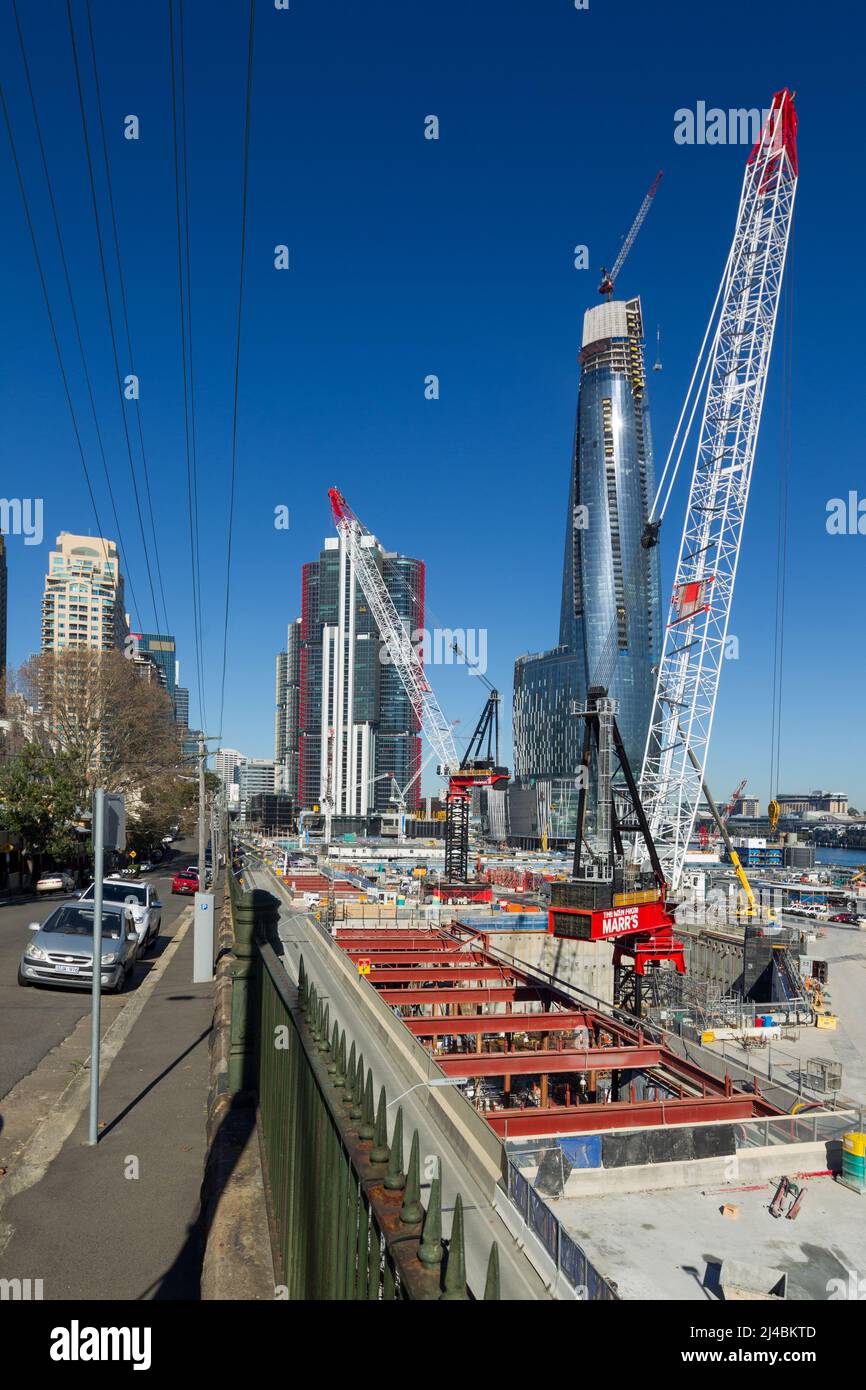 Construction of Barangaroo in Sydney, seen from High Street in Millers ...