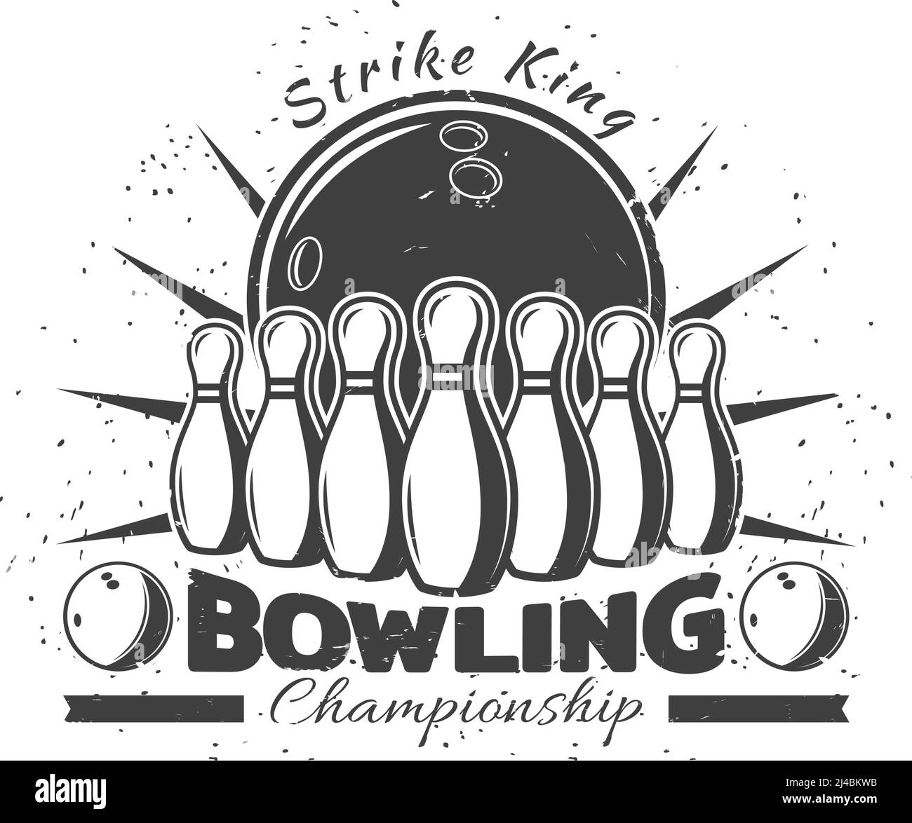 Vintage bowling club template with inscription balls and pins in ...