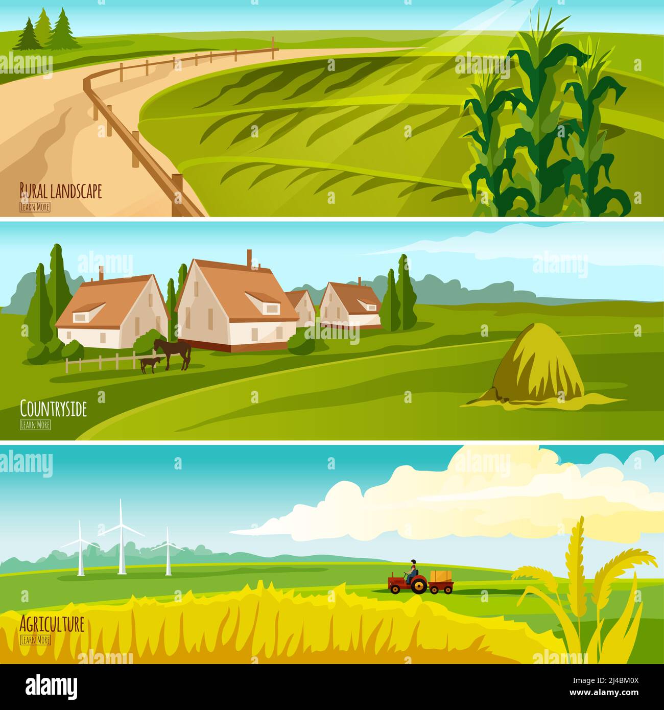 Countryside cropland under cultivation and farmhouses with haystack 3 ...
