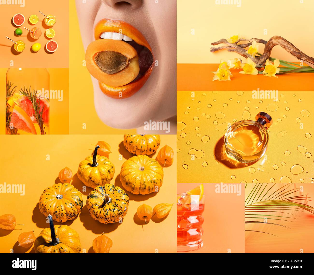 Collage with different objects in orange colors Stock Photo - Alamy