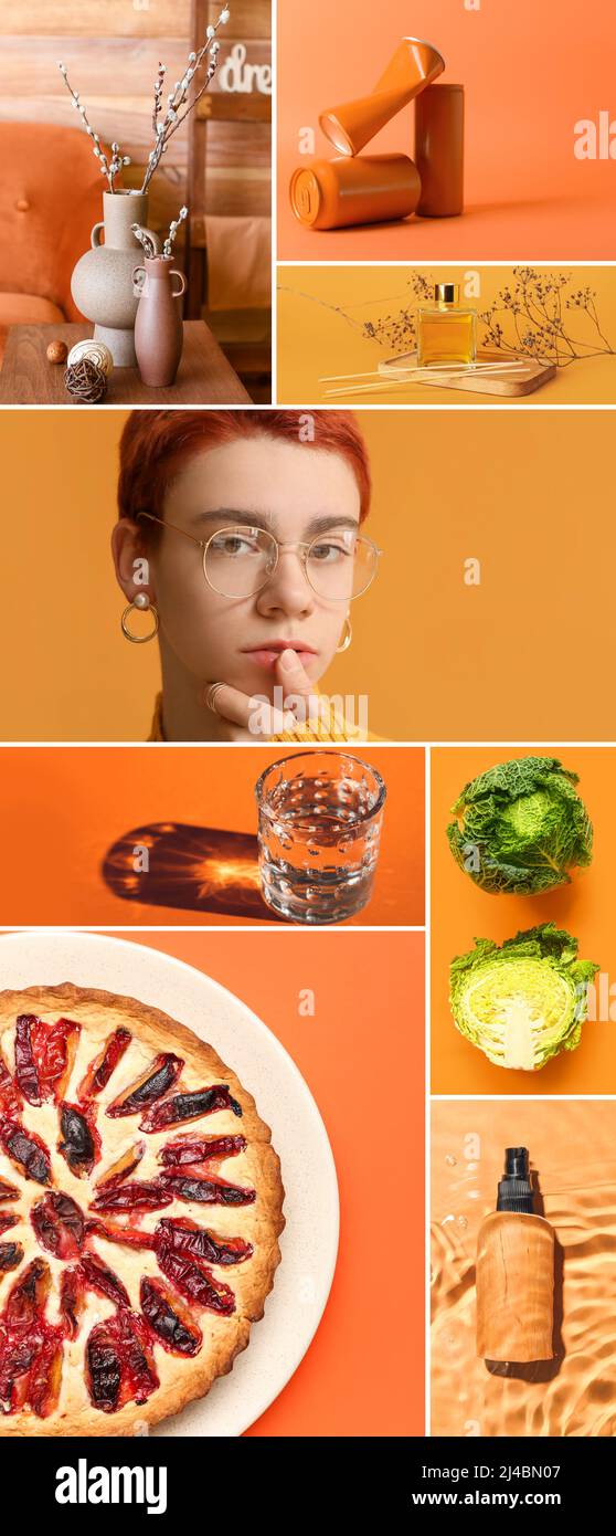 Collage with different objects in orange colors Stock Photo - Alamy