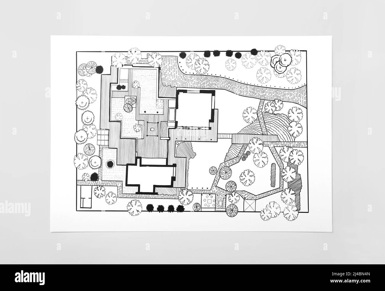 Landscape designer's plan on light background Stock Photo - Alamy