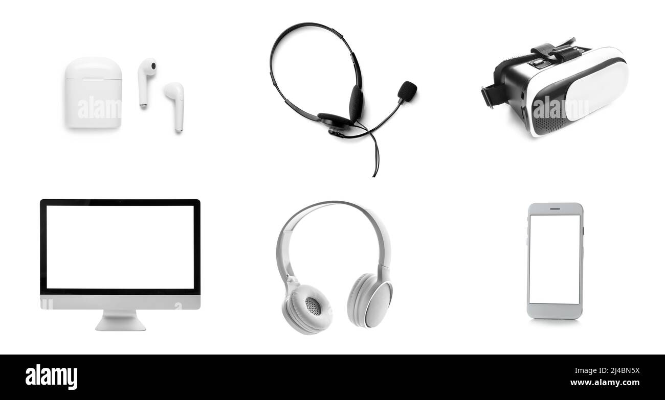 Set of different gadgets and devices isolated on white Stock Photo - Alamy