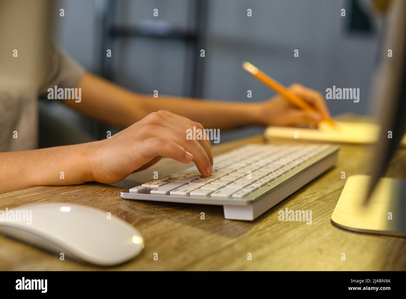 Cute little programmer using modern computer at home Stock Photo - Alamy