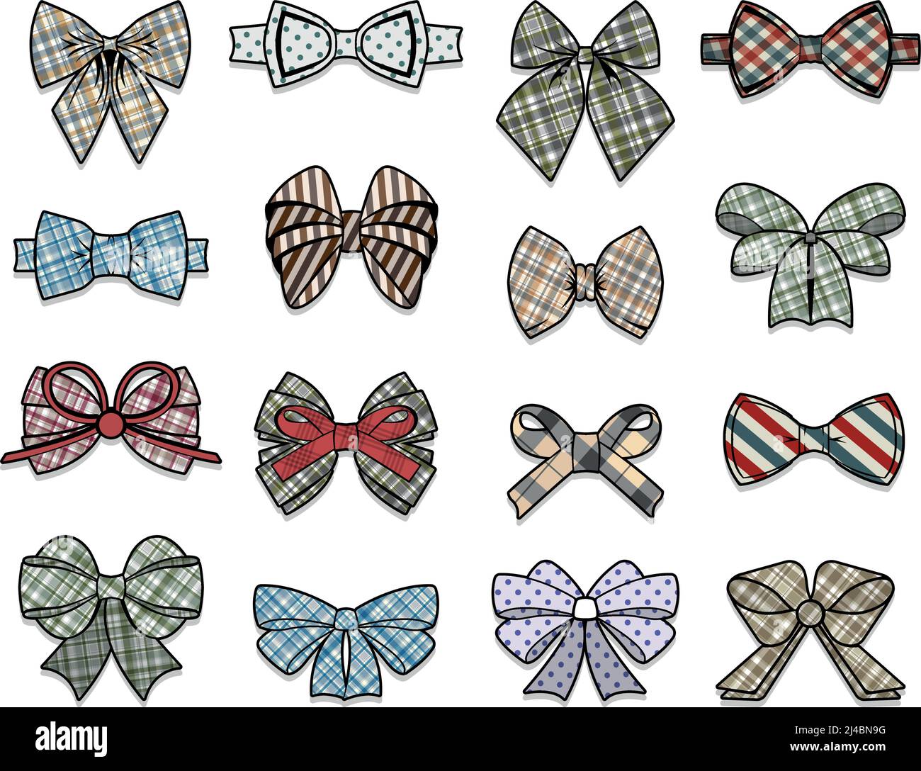 Colorful elegant bows collection of different shapes and texture on ...