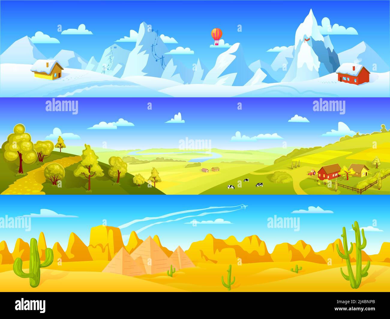 Colorful landscape horizontal banners with winter mountain scene summer ...