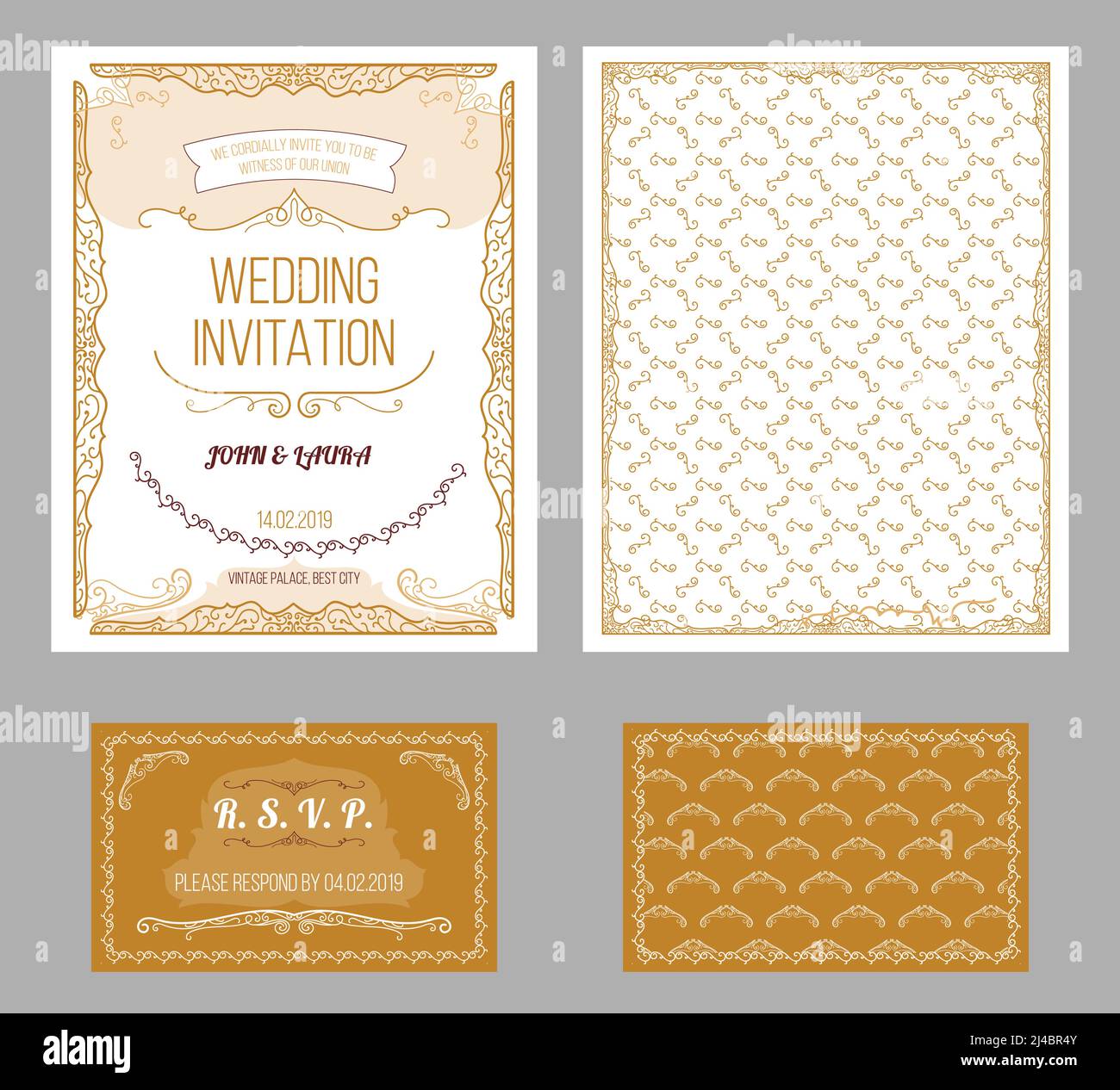 Vintage wedding invitation cards set Stock Vector Images - Alamy