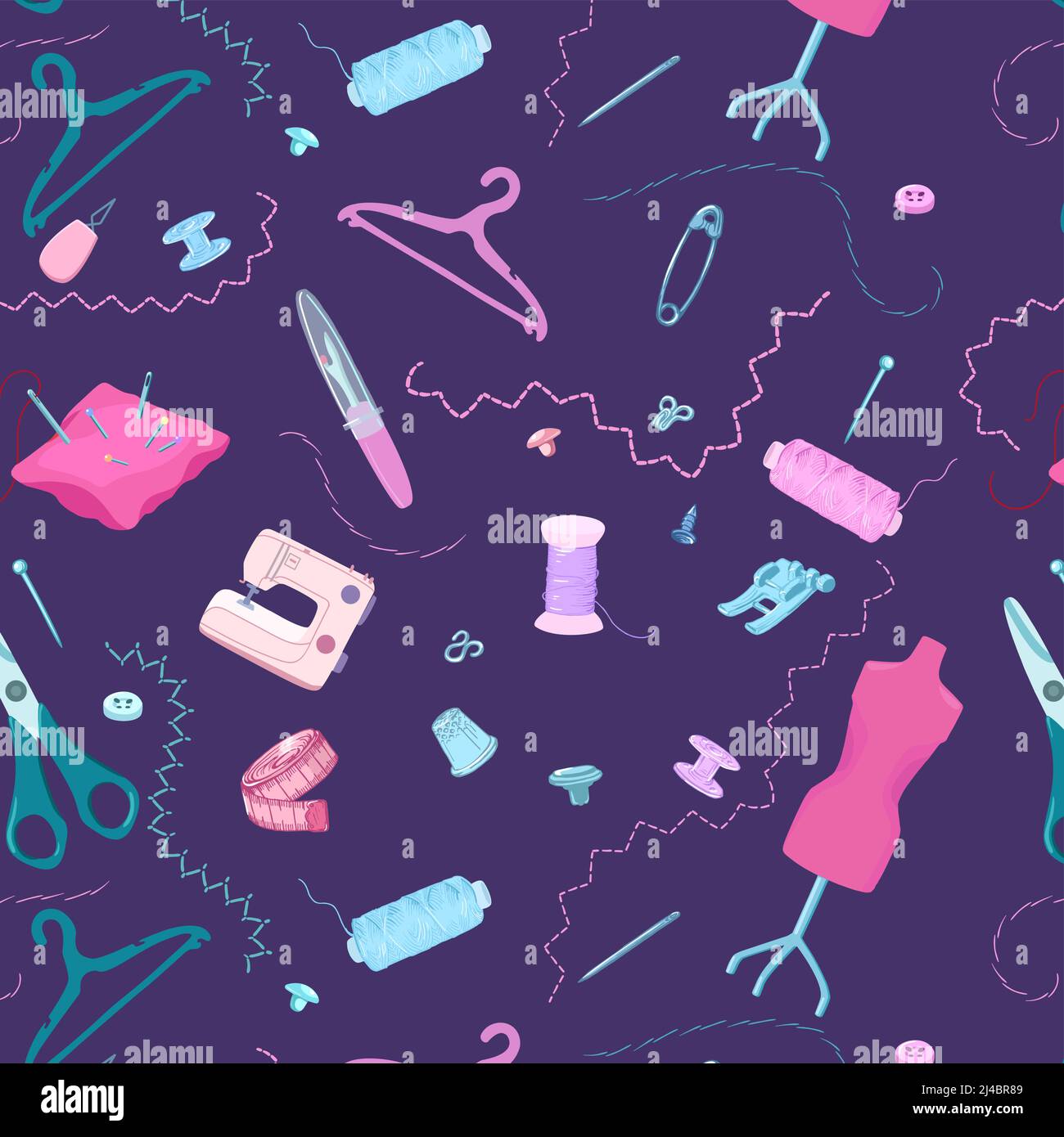 Bright tailoring elements pattern with sewing equipment tools and ...