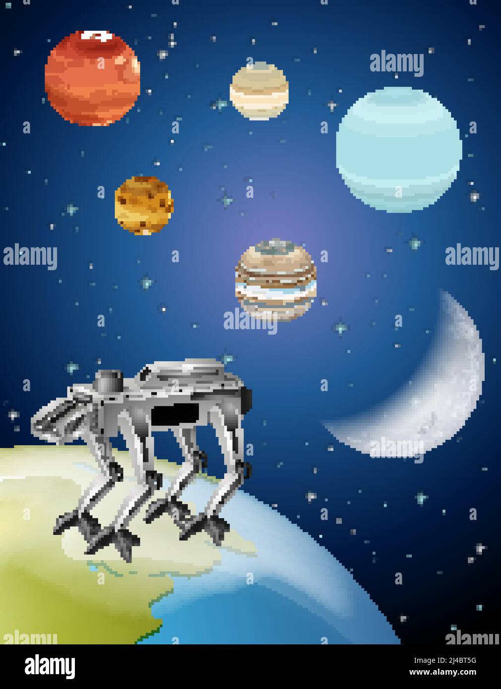 Solar system in space with robot illustration Stock Vector Image & Art ...