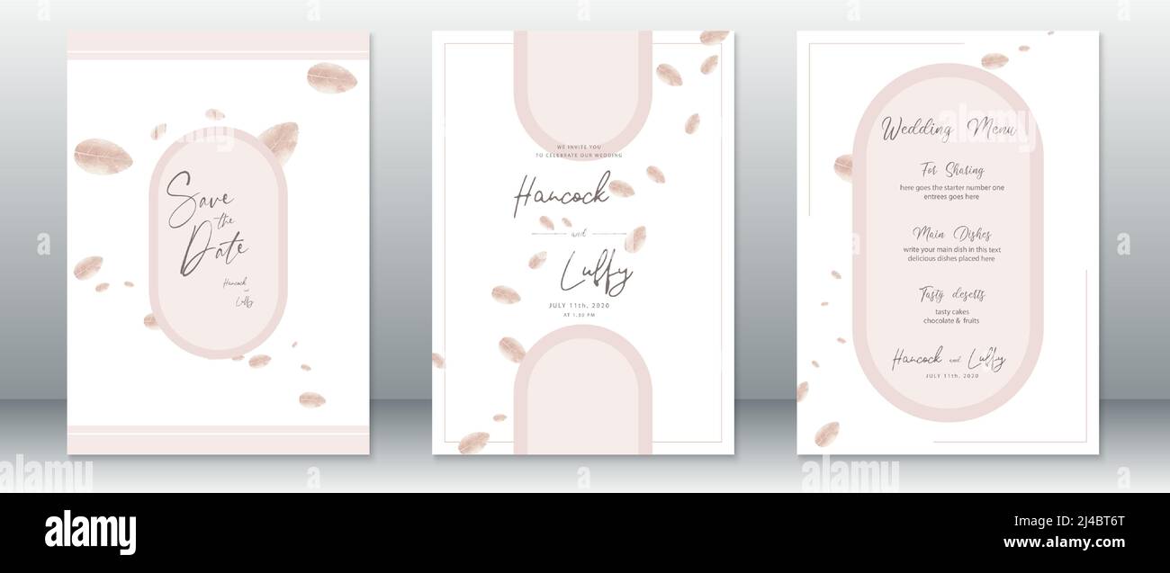 Wedding invitation card natural design minimal template with frame and ...