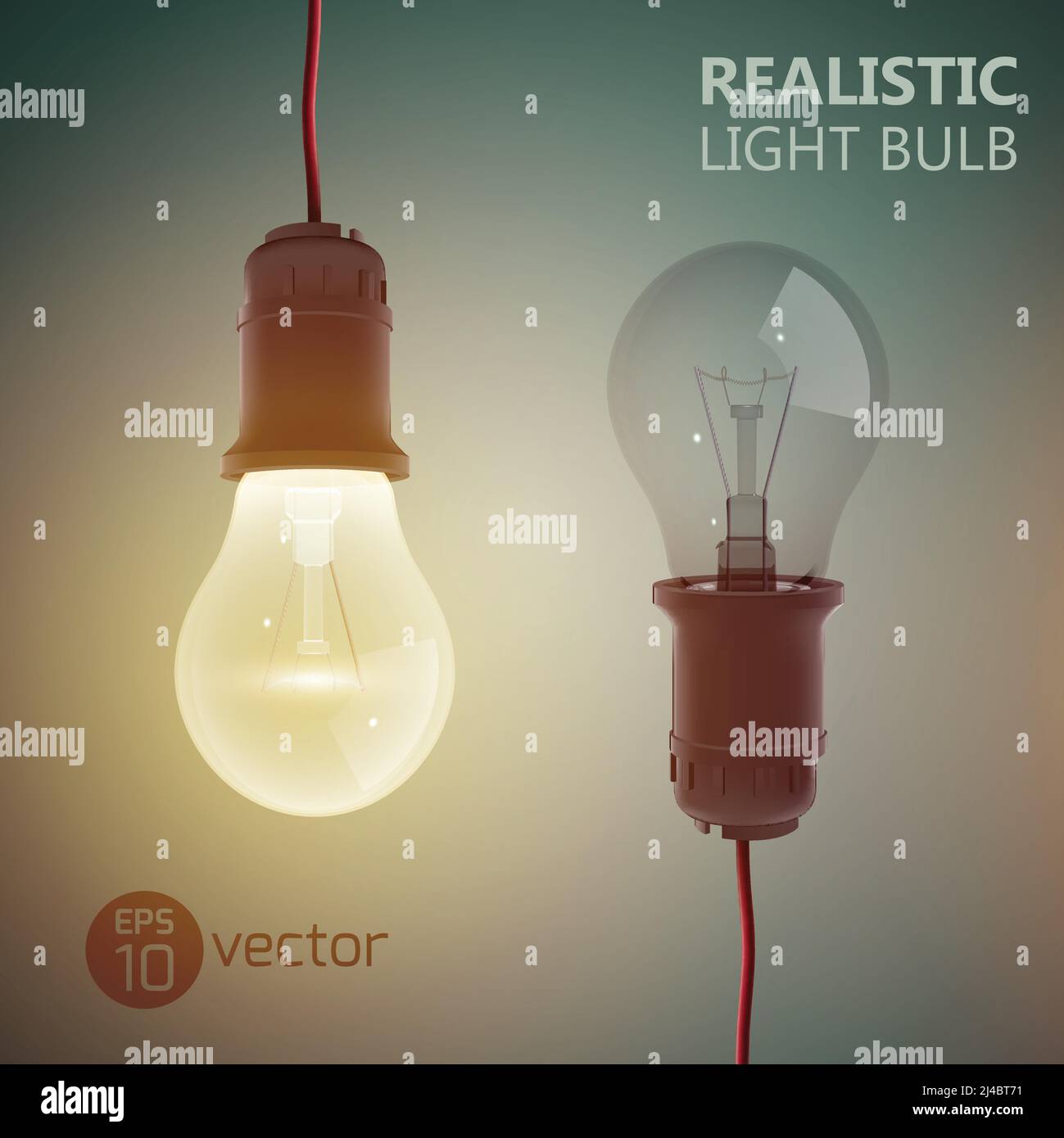 Creative square background with two light bulbs turned on and off ...