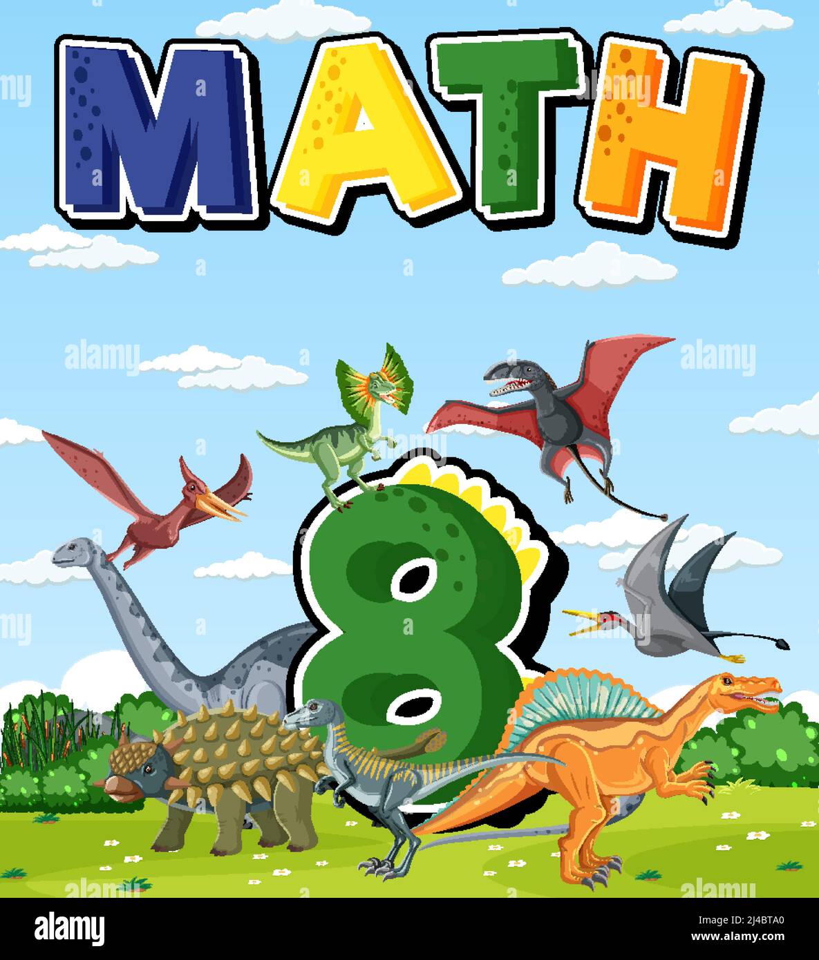 Eight dinosaurs with number eight cartoon illustration Stock Vector ...