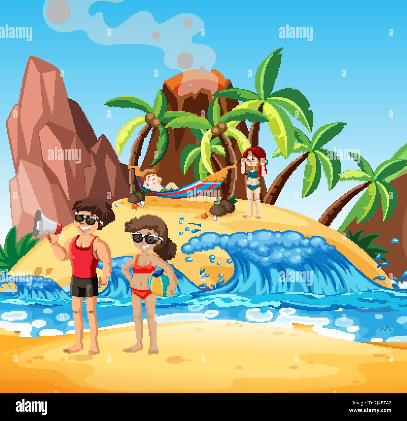 Lifeguard on the beach holding megaphone illustration Stock Vector ...