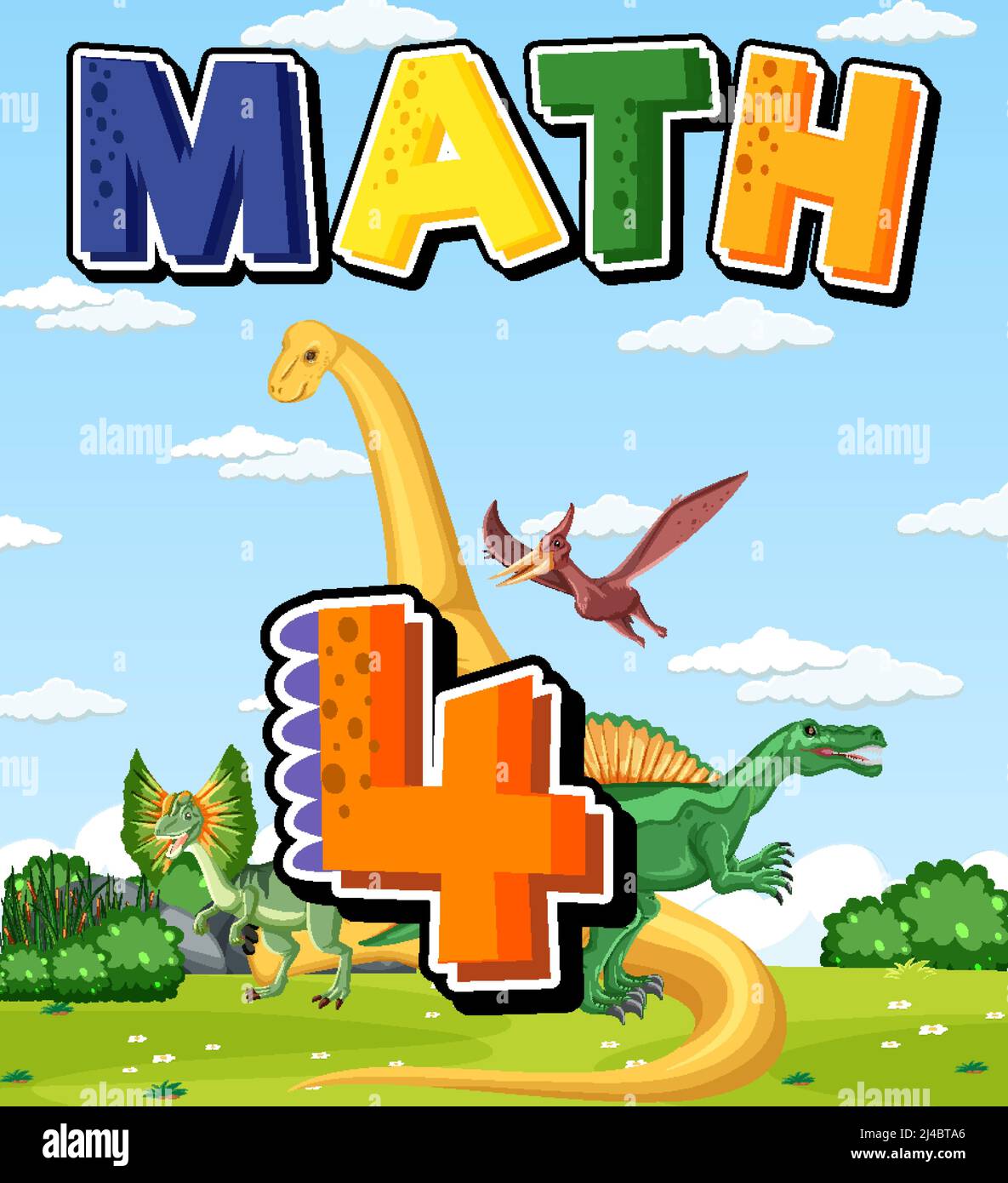 Four dinosaurs with number four cartoon illustration Stock Vector Image ...