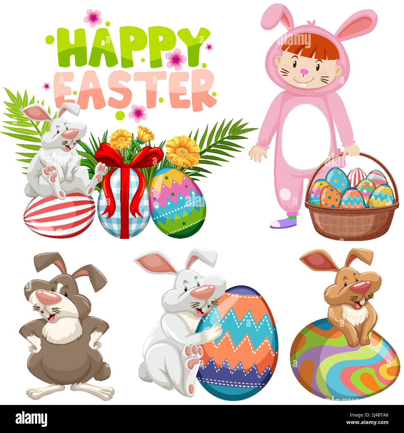Happy Easter day with bunny and eggs illustration Stock Vector Image ...