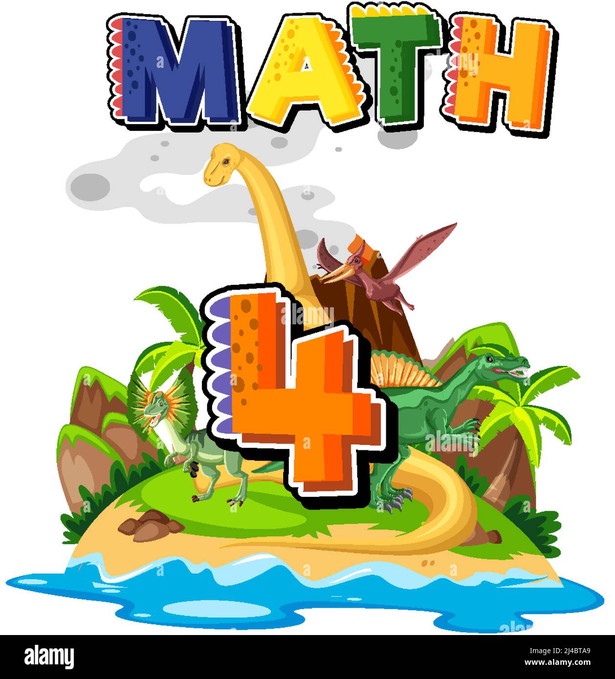 Four dinosaurs with number four cartoon illustration Stock Vector Image ...