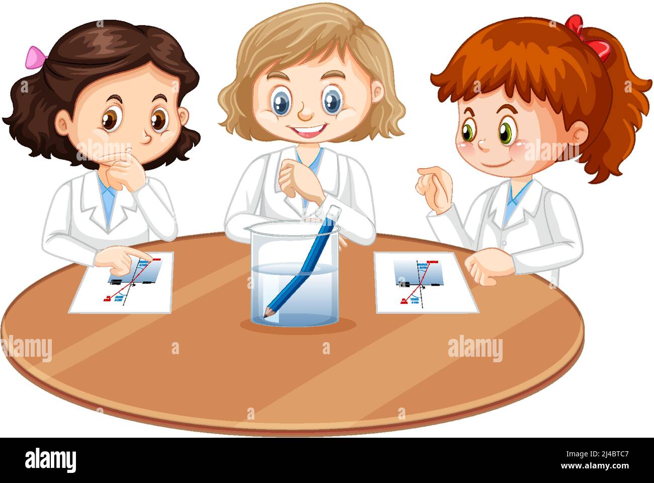 Student kids doing refraction experiment illustration Stock Vector ...