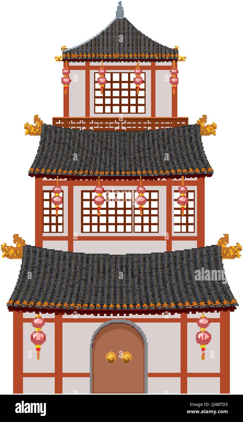 Chinese traditional building on white background illustration Stock ...
