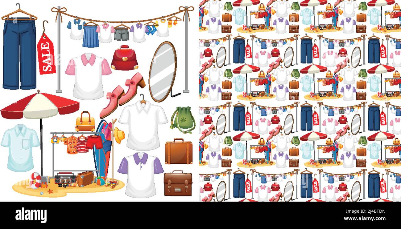 Seamless background design with cloth theme on white background ...