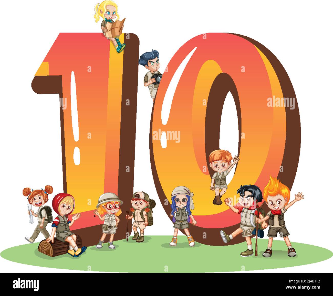 Ten kids with number ten cartoon illustration Stock Vector Image & Art ...