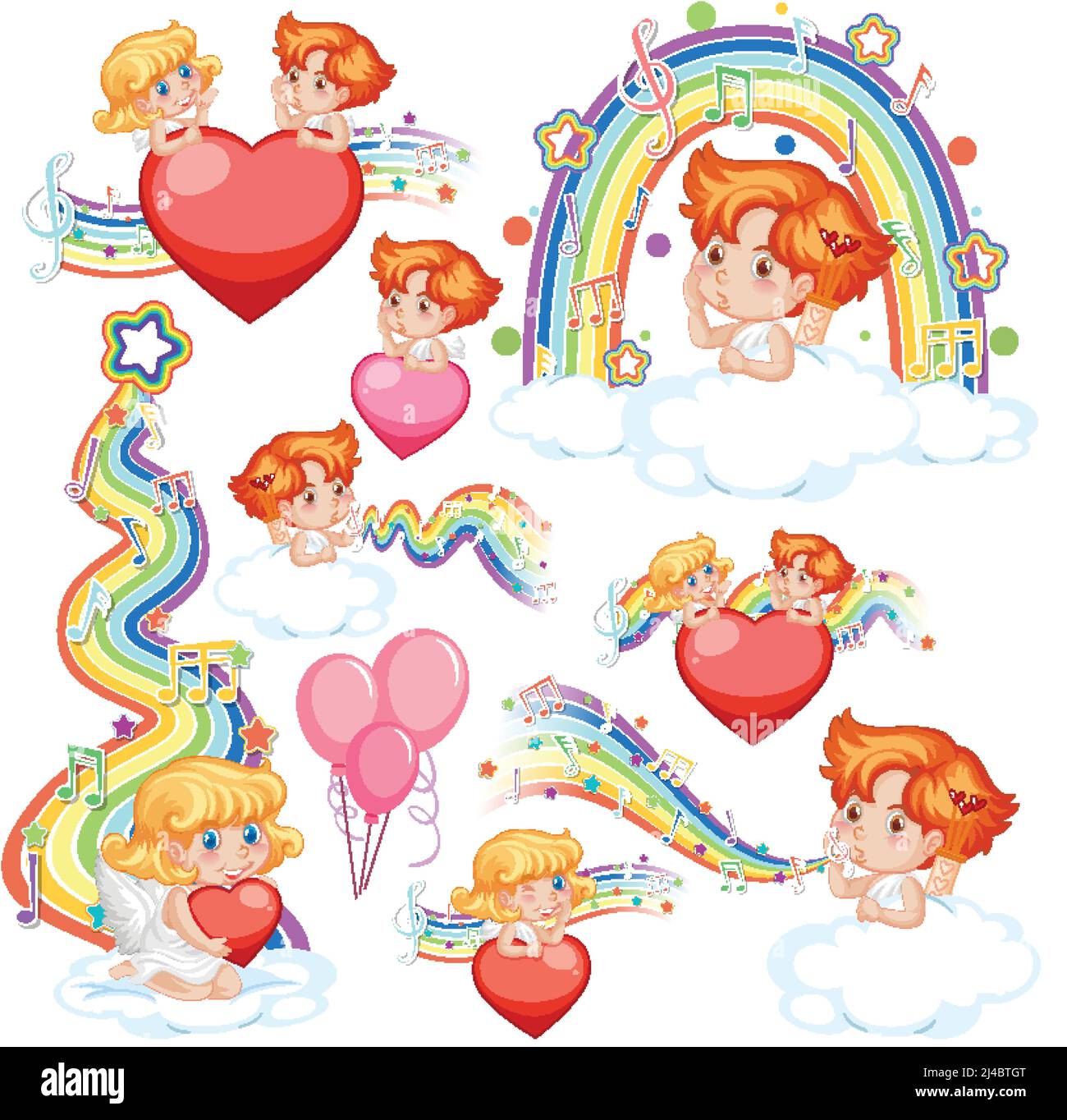 Valentine day with cupid and musical rainbow illustration Stock Vector ...